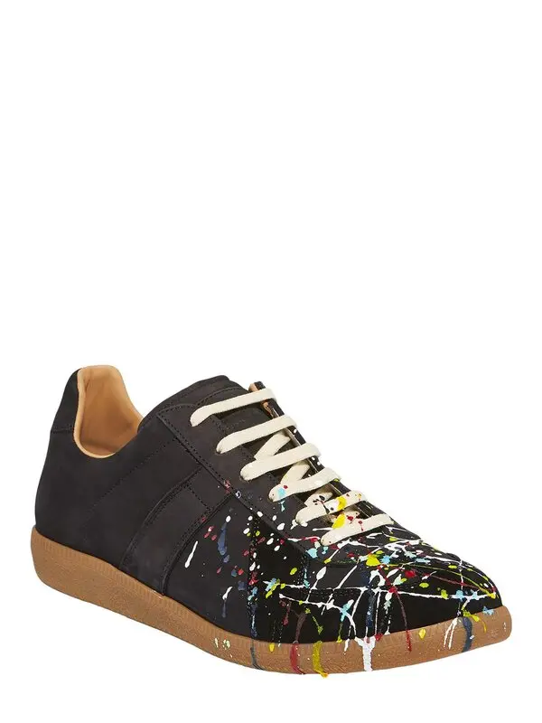MAISON MARGIELA Replica Paint-splatter Leather Sneakers - Black