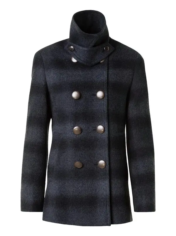 Akris Blurred Check Brushed Wool Pea Coat - Charcoal-black