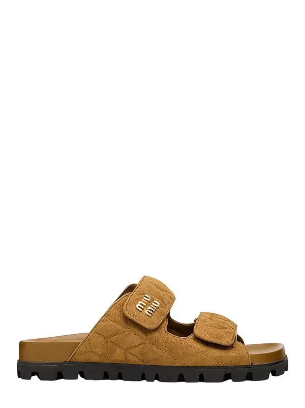 Miu Miu Quilted Suede Comfort Sandals - Oliva