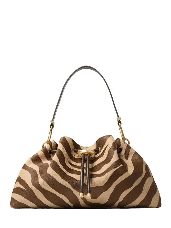 JIMMY CHOO Cinch Medium Zebra Printed Pony Bag - Natural/chocolate/gold