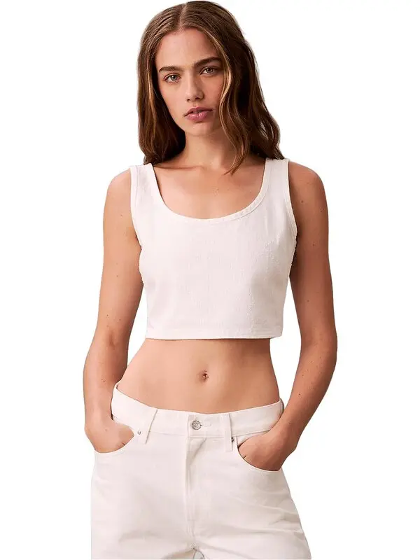 Calvin Klein Denim Monogram Cropped Tank Top - Arctic