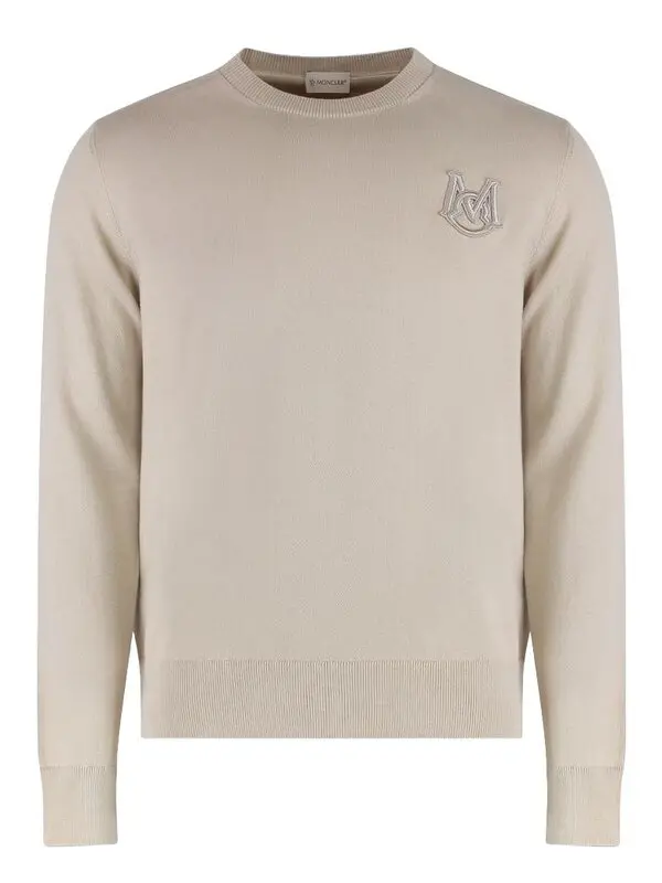 Moncler Cotton Sweater With Embroidery - Beige