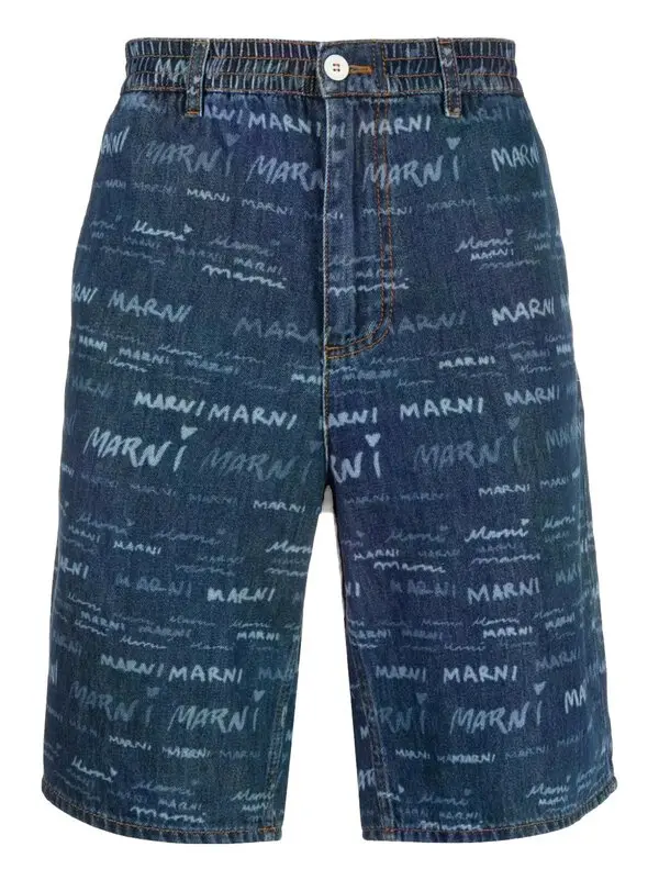 Marni Logo-print Denim Shorts - Blue