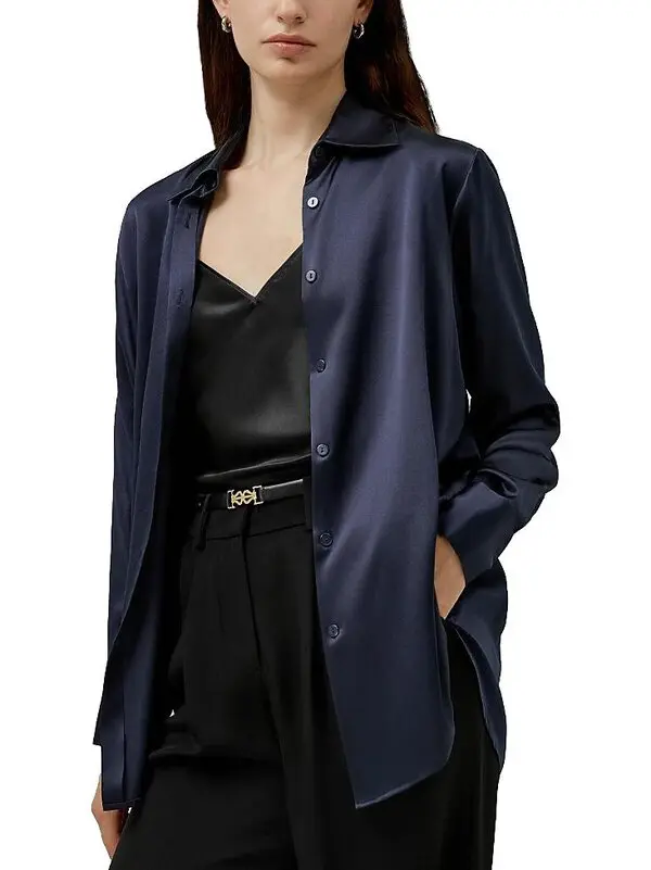 Lilysilk Silk Oversized Shirt - Navy Blue