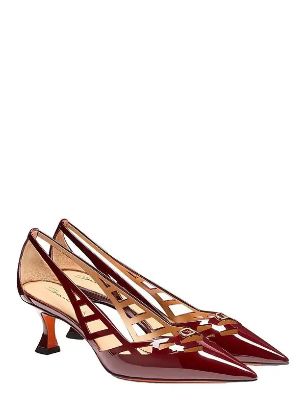 Santoni Leather Pump With Openwork Detailing - Red