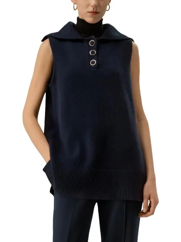 Lilysilk Sailor Collar Wool And Cashmere Blend Sweater - Navy Blue