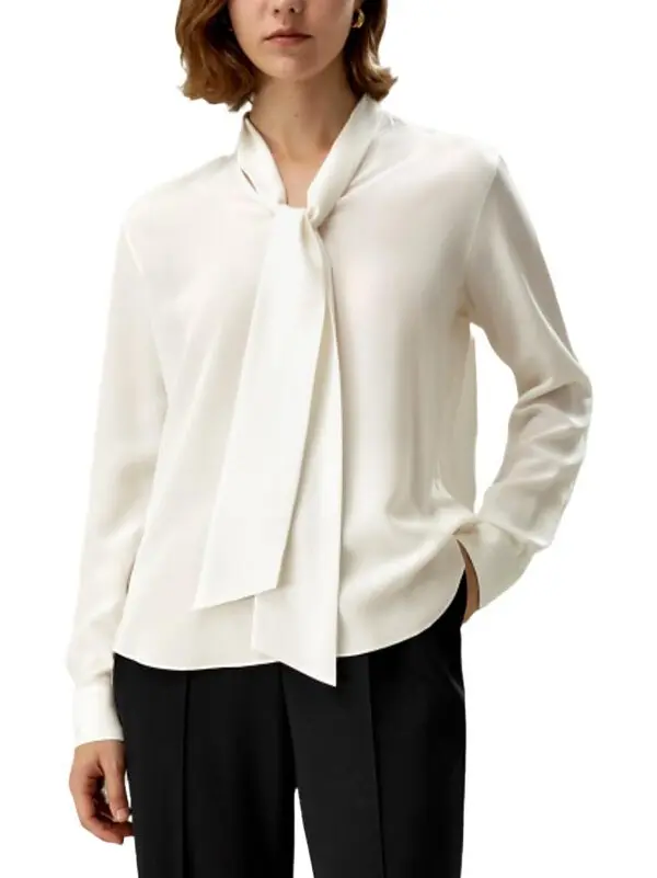 Lilysilk Silk Crepe De Chine Bowtie Blouse - Natural White