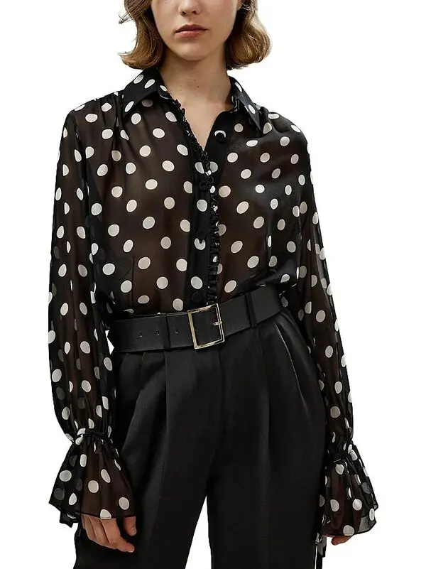 Lilysilk Polka Dot Georgette Blouse - White Dots In Black