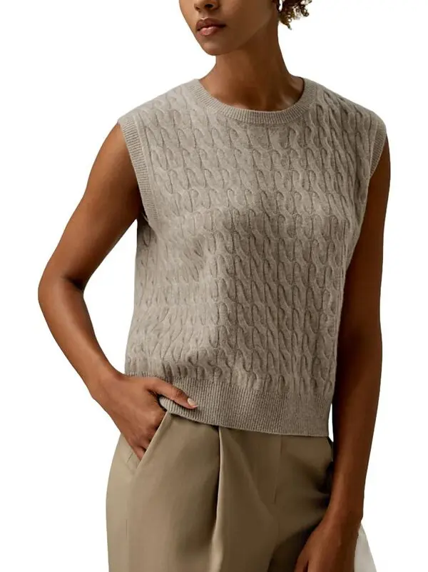 Lilysilk Cable Knit Baby Cashmere Vest - Camel