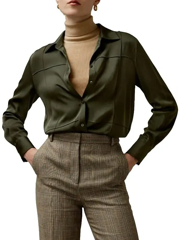 Lilysilk Sprezzatura Silk Blouse - Dark Olive