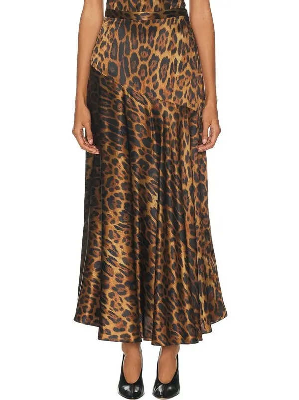 Adam Lippes Tess Satin Skirt - Natural Leopard