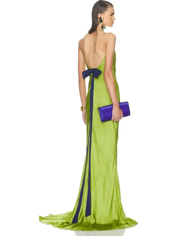 Alejandra Alonso Rojas Open Back Gown With Bow - Olive Green