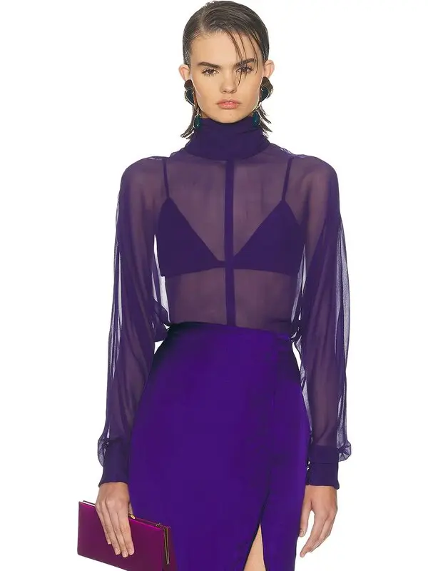Alejandra Alonso Rojas Turtleneck Silk Blouse - Indigo