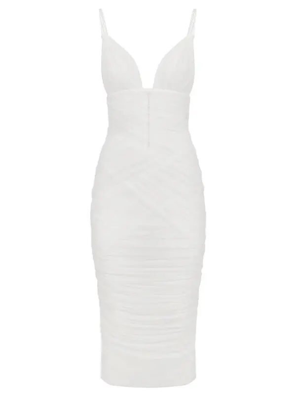 Dolce & Gabbana Tulle Draped Calf-length Dress - White