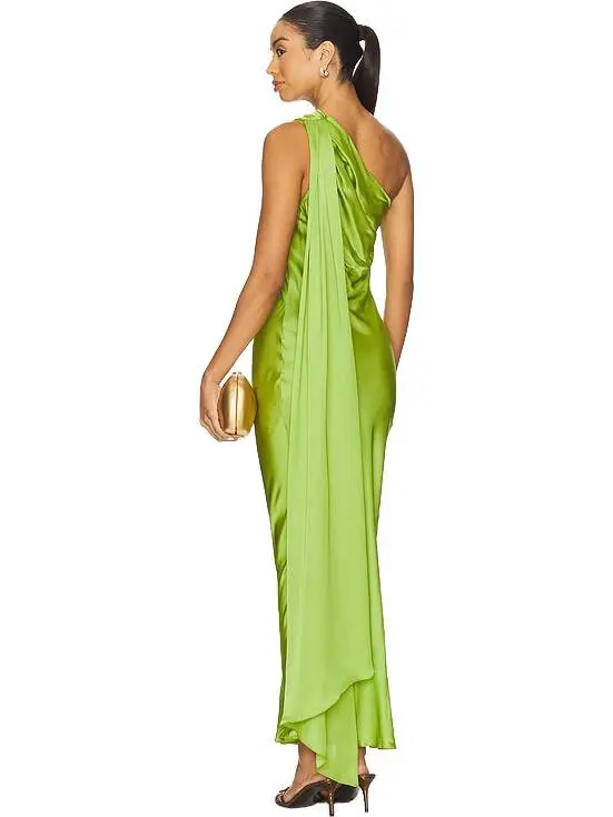 Alejandra Alonso Rojas One Shoulder Dress With Cape - Olive Green
