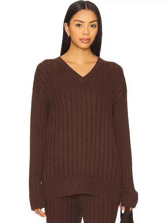 House Of Harlow 1960 X Irvina Ribbed V Neck - Chocolate Brown