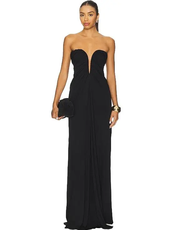 Atlein Bustier Ruched Gown - Black