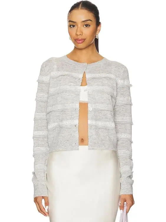 LoveShackFancy Claralise Cardigan - Pale Grey Melange