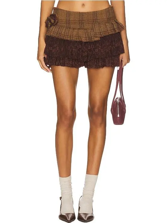ZEMETA Rosette Wool Skort - Brown