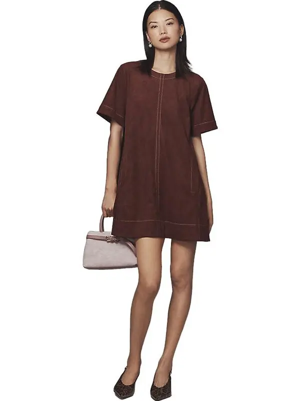 Maeve The Emmy Faux-suede Mini Swing Dress - Burgundy