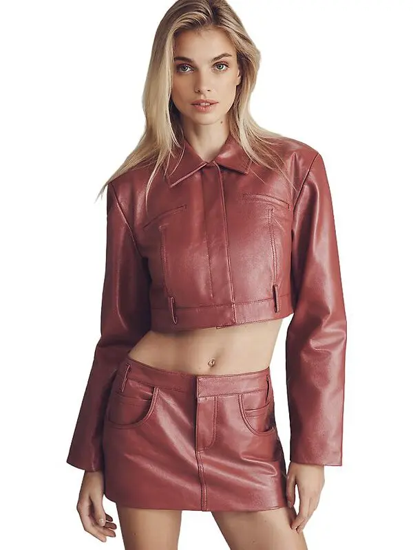 LAMARQUE Gia Cropped Leather Jacket - Deco Rose