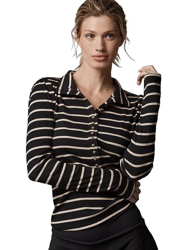 PILCRO Slim Buttondown Long-sleeve Top - Black Wide Stripe