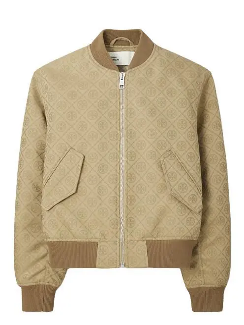 Tory Burch T Monogram Jacquard Bomber Jacket - Taupe Gray T Monogram Small Sport