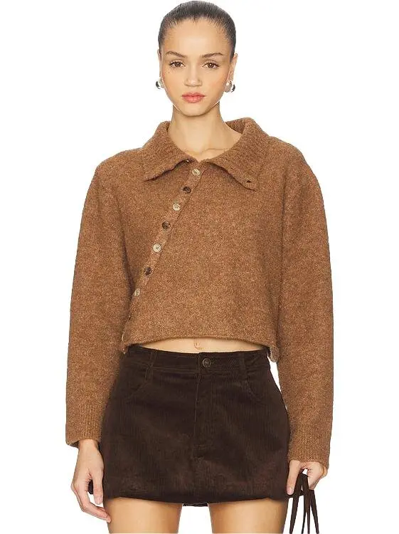 ZEMETA Button Way Knit Cardigan - Brown
