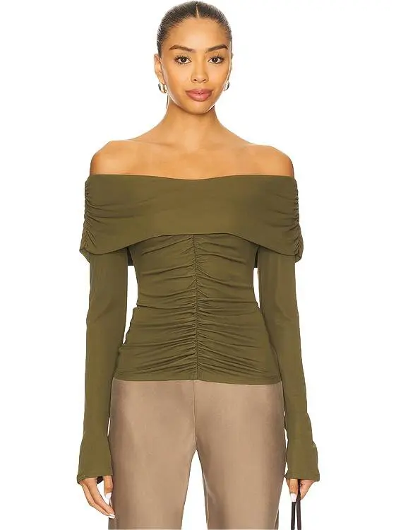 House Of Harlow 1960 X Revolve Off-the-shoulder Ruched Top - Olive