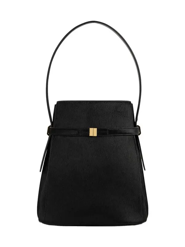 TOTEME Belted Pony Hair Bucket Bag - Black