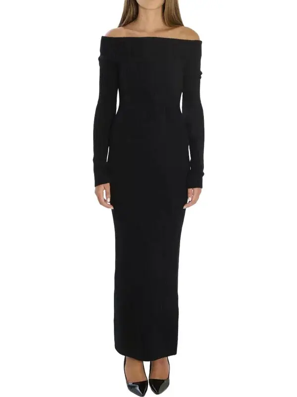 Max Mara Ribbed Off-shoulder Maxi Dress - Black