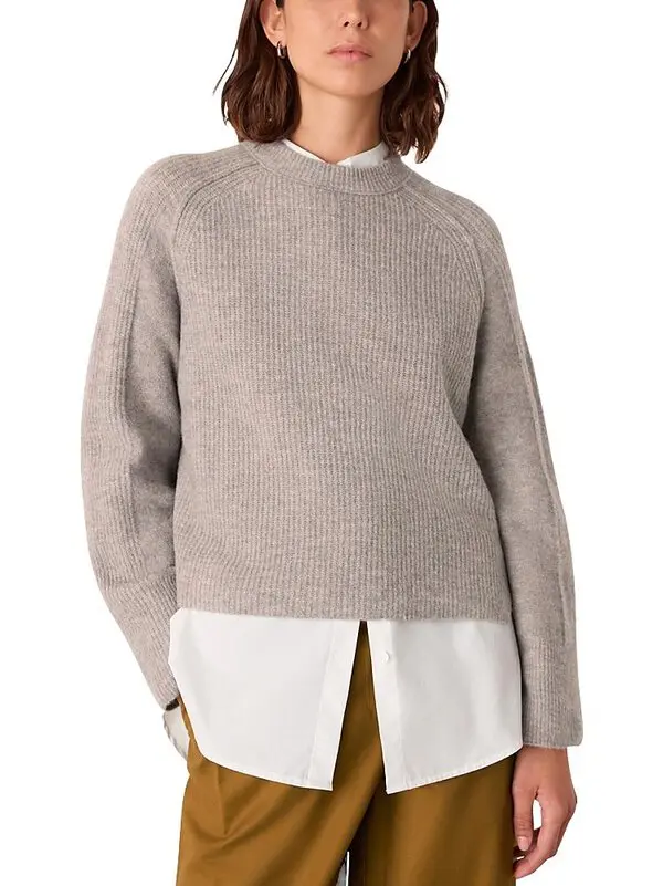 Whistles Aria Mix Crewneck Knit Sweater - Neutral