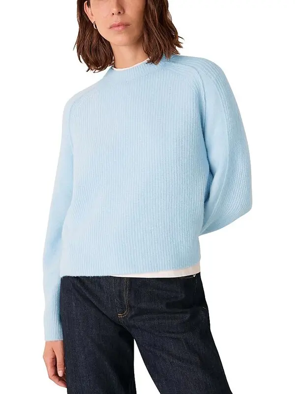 Whistles Aria Mix Crewneck Knit Sweater - Pale Blue