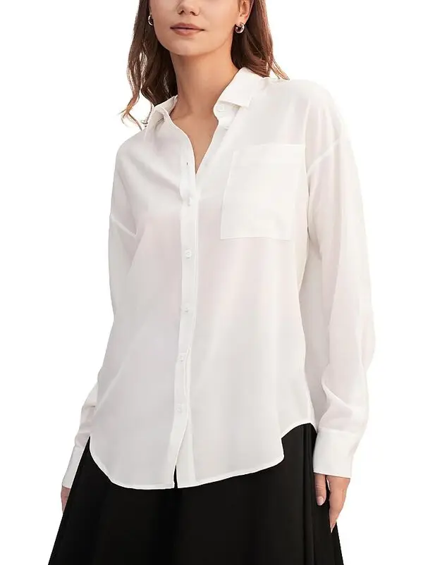 Lilysilk Drop Shoulder Oversize Silk Shirt - Natural White