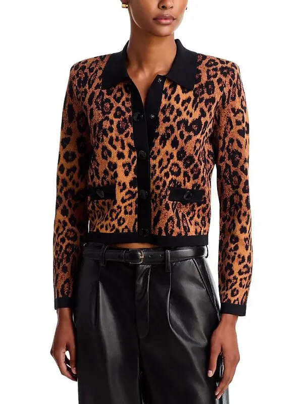 L'Agence Jacquard Collared Cardigan - Tan Multi