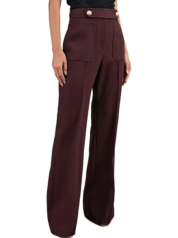 REISS High Rise Wide Leg Trousers - Burgundy
