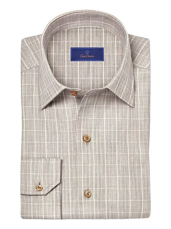 David Donahue Cashmere Blend Herringbone Check Sport Shirt - Pearl