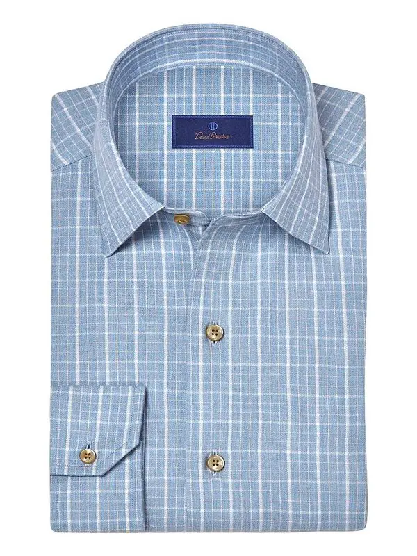 David Donahue Cashmere Blend Herringbone Check Sport Shirt - Sky