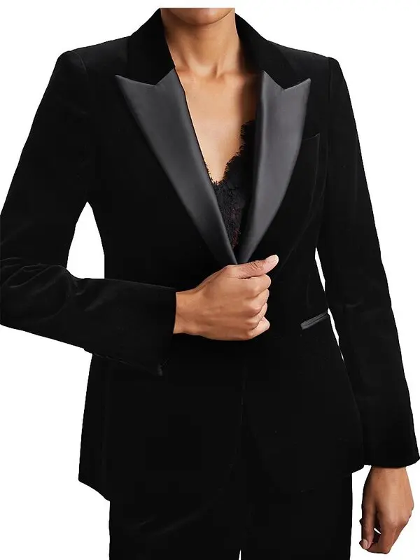 REISS Myrtle Velvet Single Breasted Jacket - Black