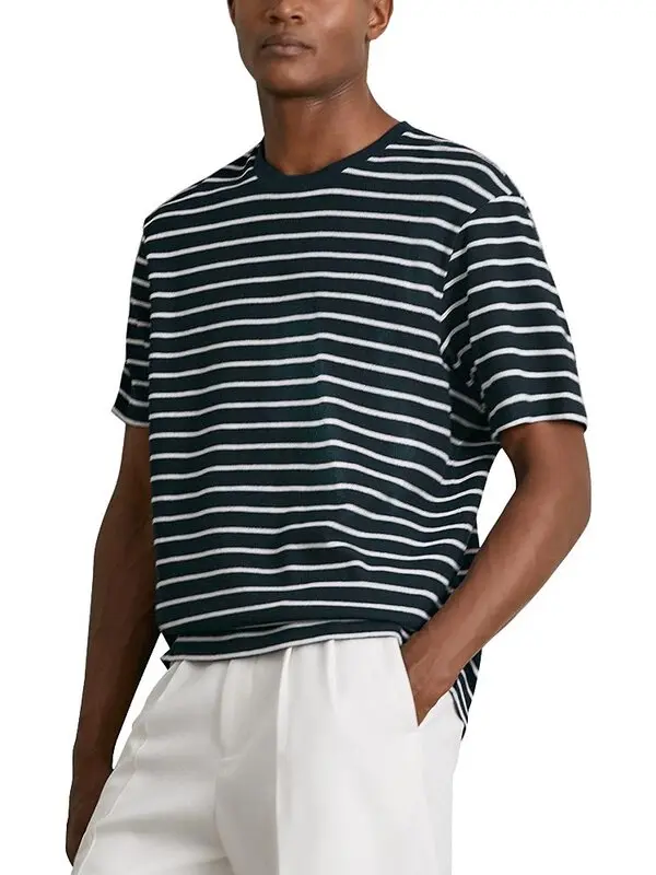 REISS Woodhall Textured Stripe Tee - White/navy