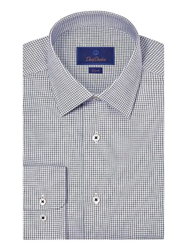 David Donahue Slim Fit Printed Stretch Twill Dress Shirt - Navy/ White