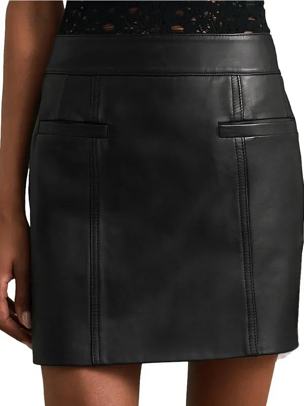 REISS Leather Mini Skirt - Black