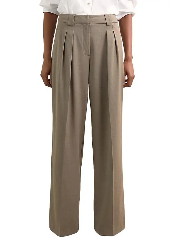 REISS Poppie Wide Leg Flannel Pants - Neutral