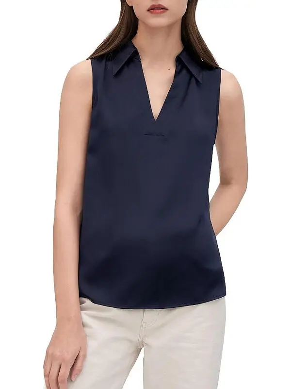 Lilysilk Sleeveless V-neck Shirt - Navy Blue