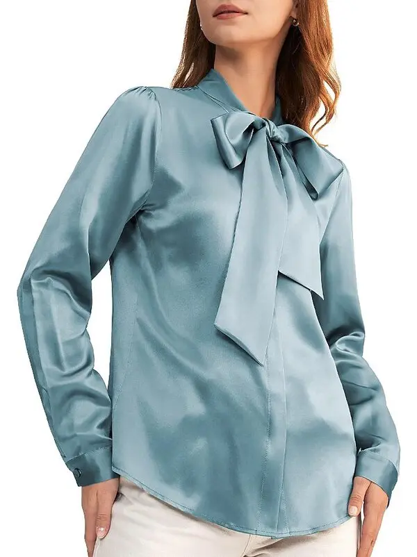 Lilysilk Bow-tie Neck Silk Blouse - Blue Haze