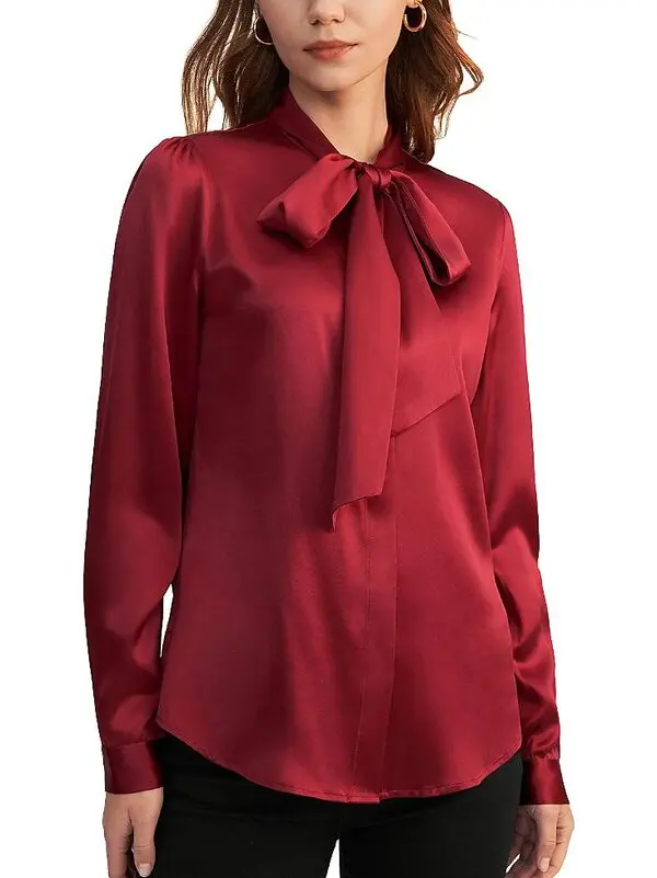 Lilysilk Bow-tie Neck Silk Blouse - Claret