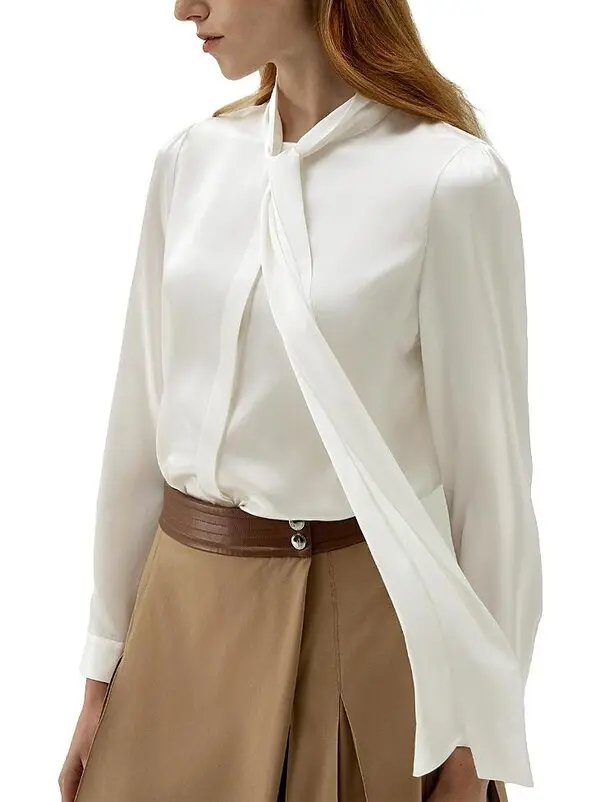 Lilysilk Bow-tie Neck Silk Blouse - Natural White