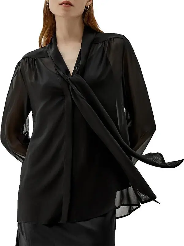 Lilysilk Bow Tie Silk Jasmine Blouse - Black