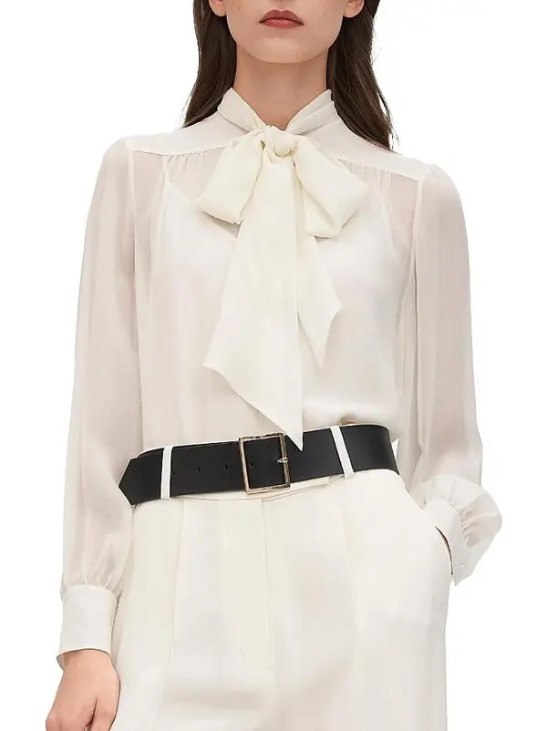 Lilysilk Bow Tie Silk Jasmine Blouse - Natural White