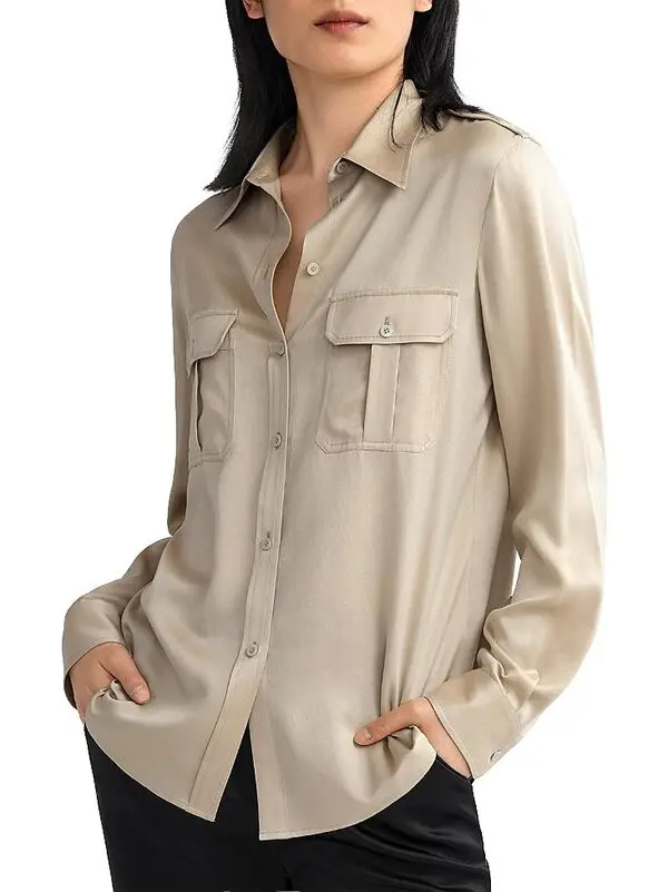 Lilysilk Sandwashed Silk Shirt With Epaulettes - Light Apricot